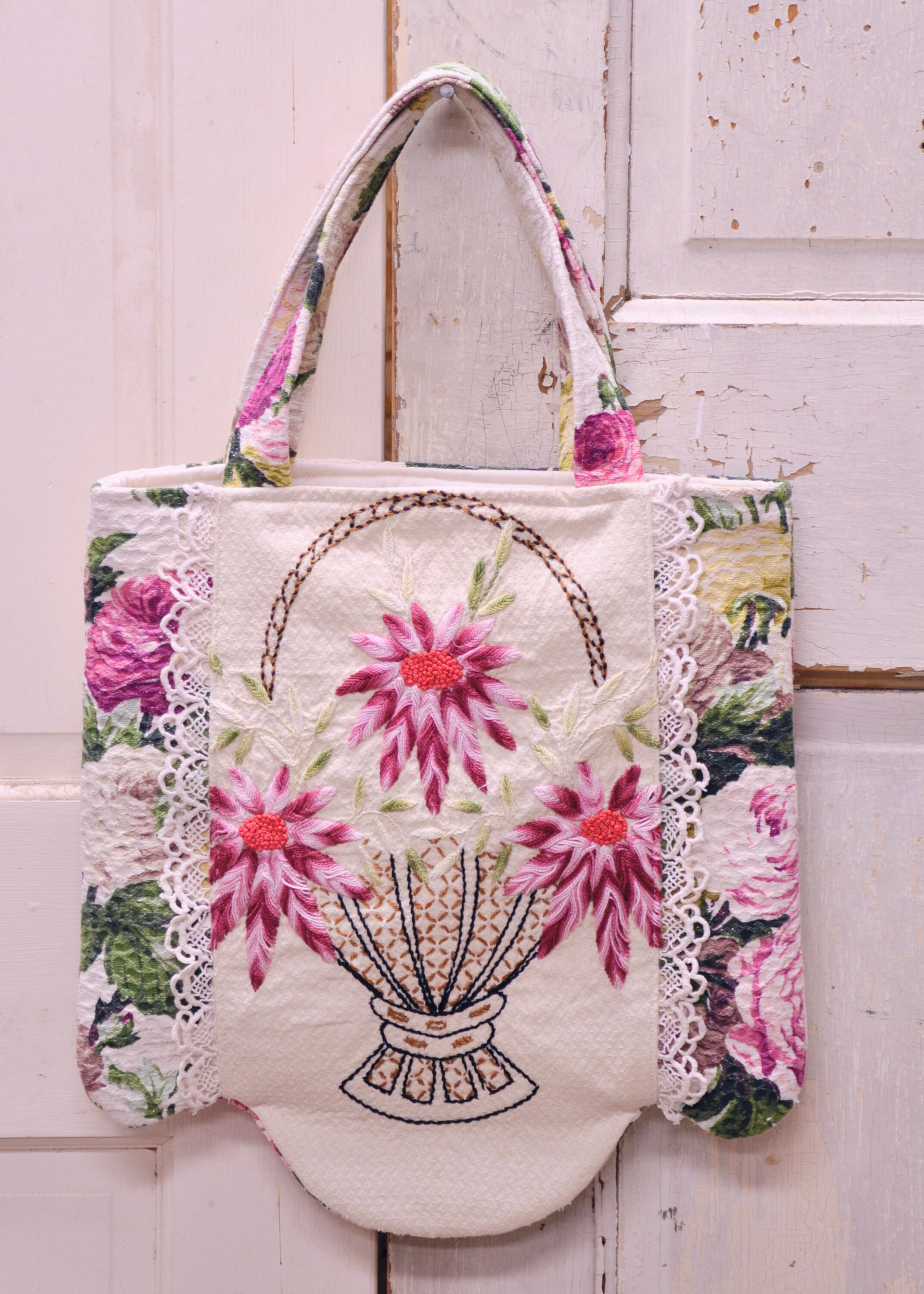 Pink Shabby Chic Handbag Made From Vintage Pink Floral Curtain - Etsy