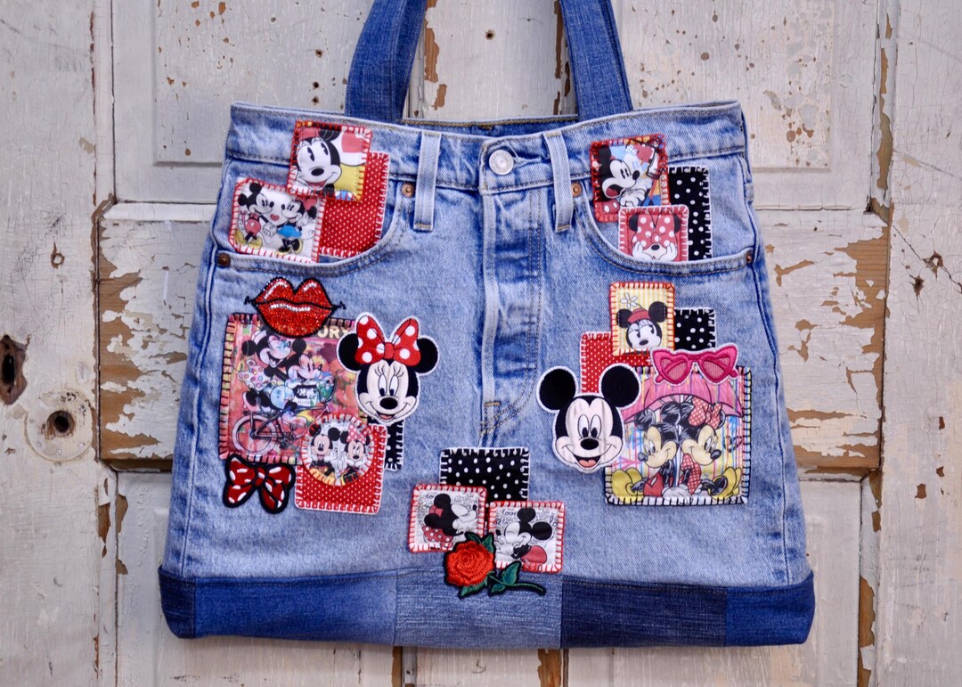 Mickey and Minnie Mouse Denim Patchwork Purse/handbag Made From A Pair ...