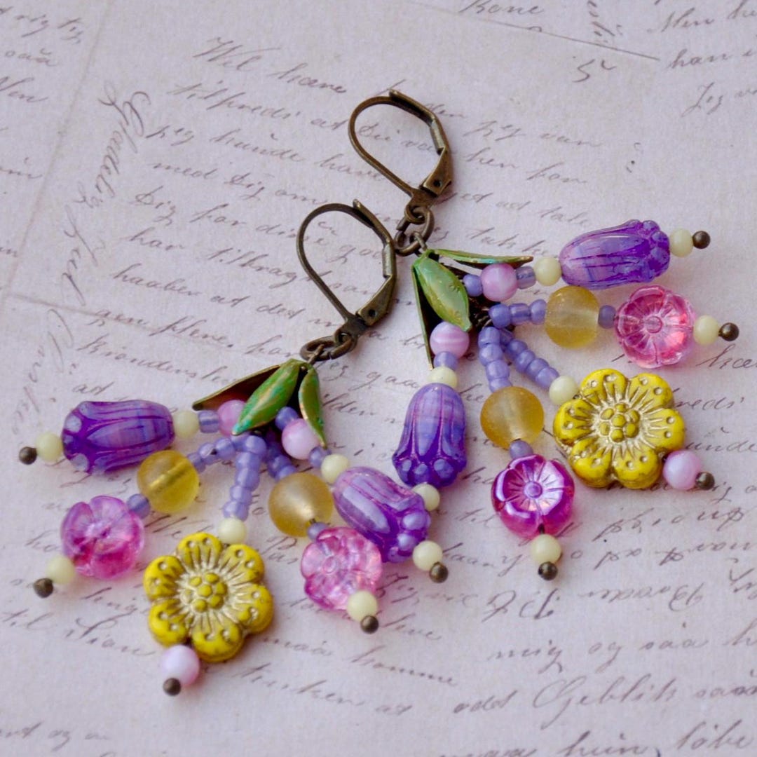 Czech/boho Antique Gold Hand Formed Artisan Drop/dangle Earrings. Made ...