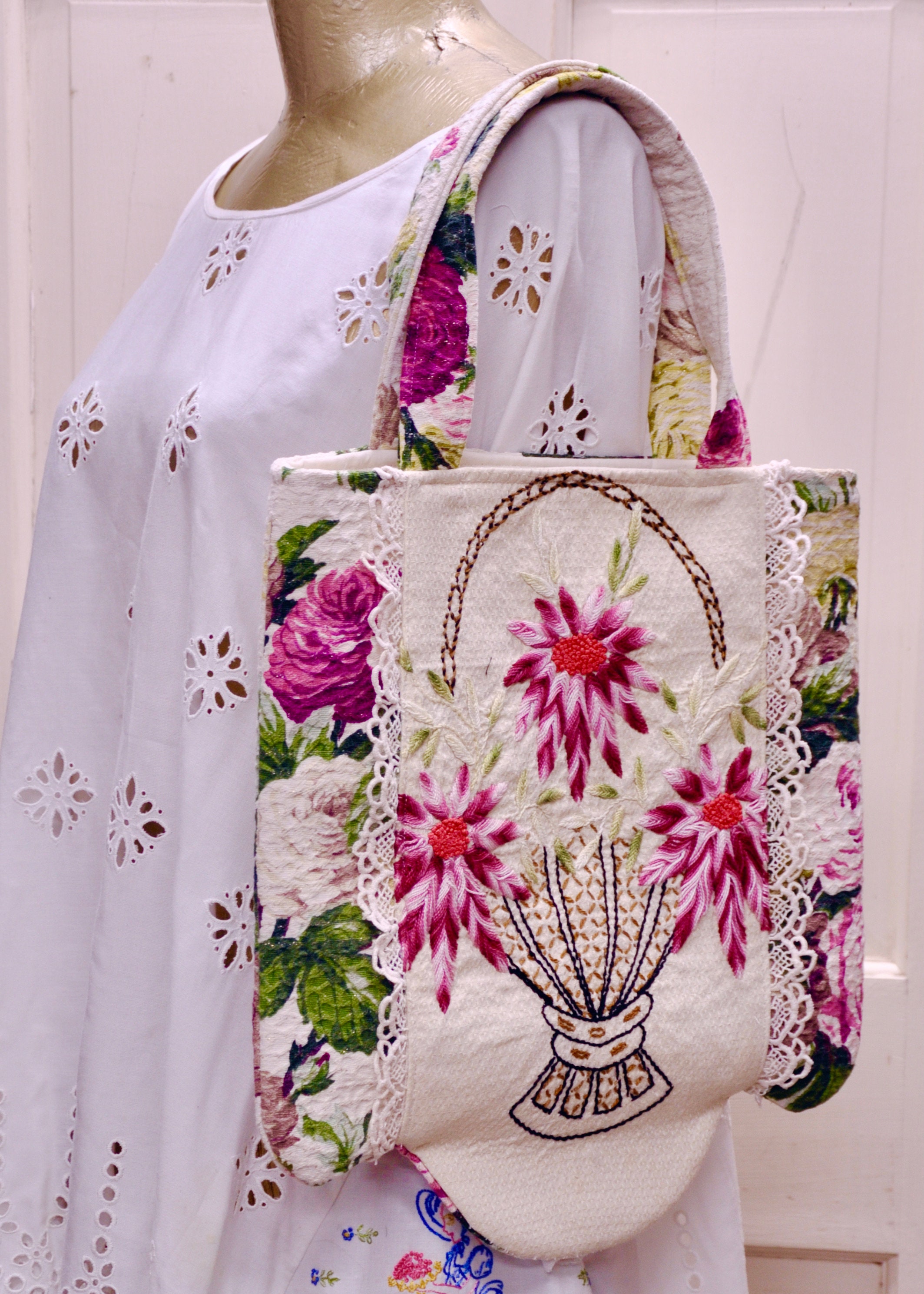 Pink Shabby Chic Handbag Made From Vintage Pink Floral Curtain - Etsy