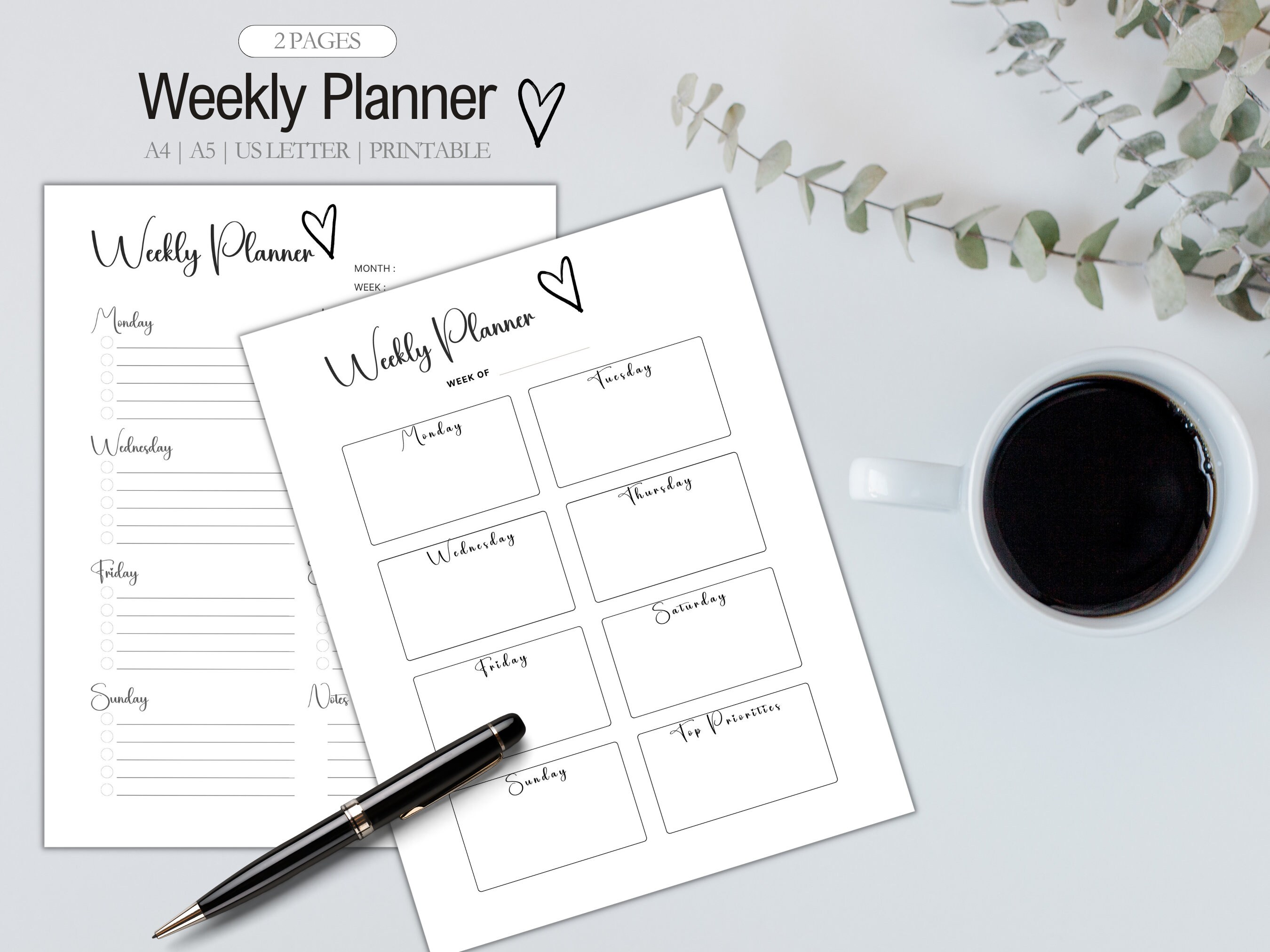 Weekly Planner Printable, Seven Day Planner, Instant Download, A4, A5 ...