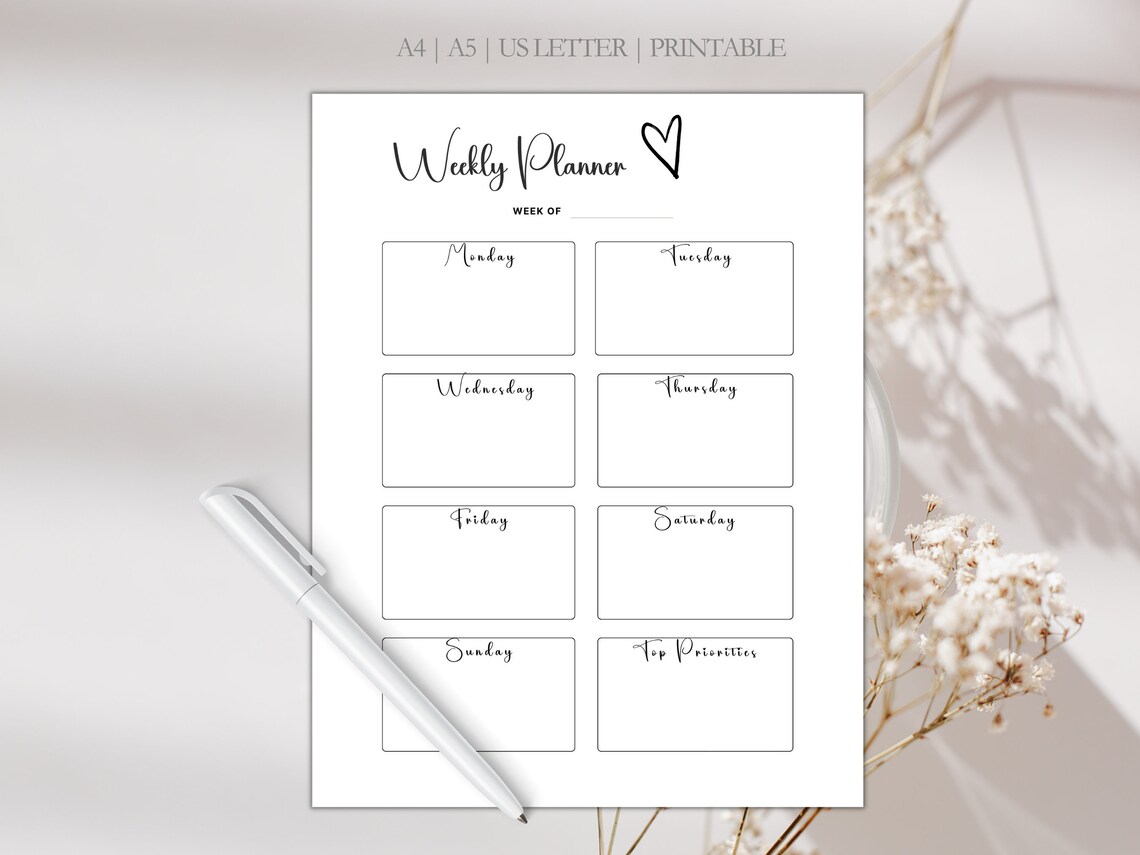 Weekly Planner Printable, Seven Day Planner, Instant Download, A4, A5 ...