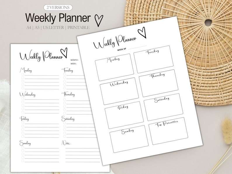 Weekly Planner Printable Seven Day Planner Instant Download - Etsy