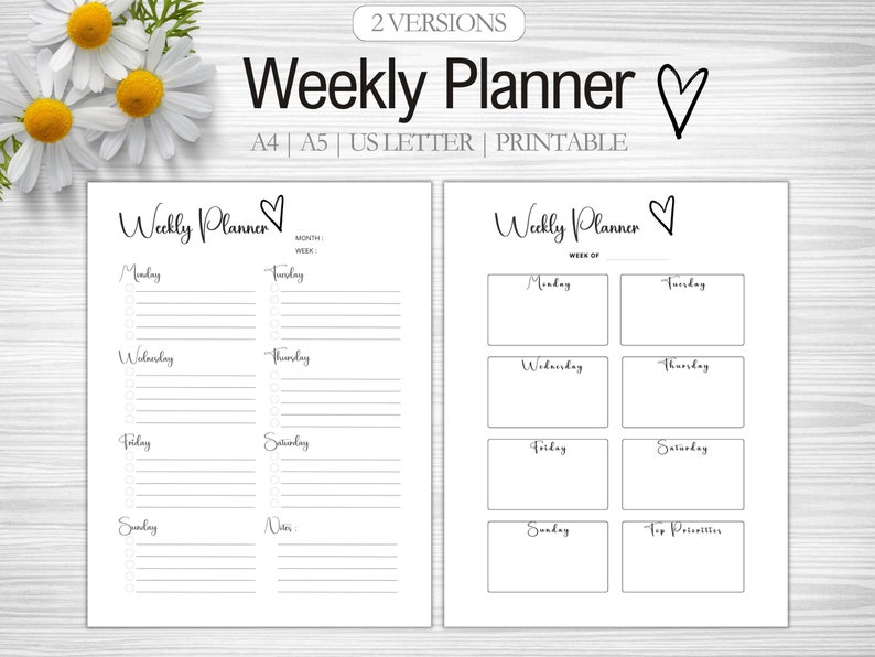 Weekly Planner Printable Seven Day Planner Instant Download - Etsy