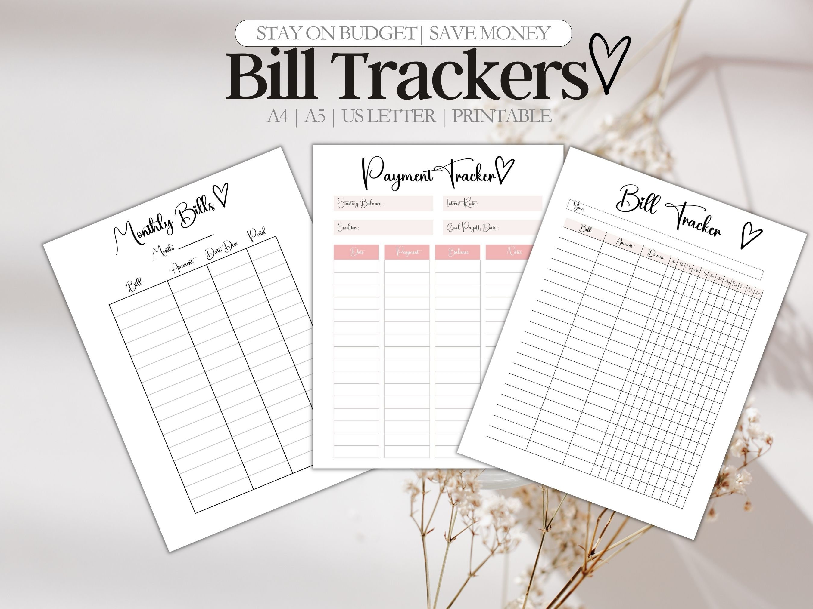 Expense Tracker, Monthly Bill Tracker Printable, Monthly Bill Log, Bill ...