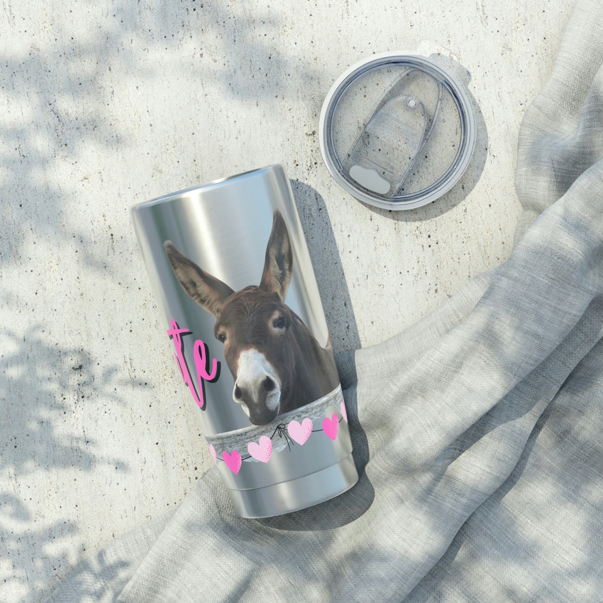 Cute Donkey on a Steel 20oz Travlel Tumbler , Farm Animal Coffee Cup ...