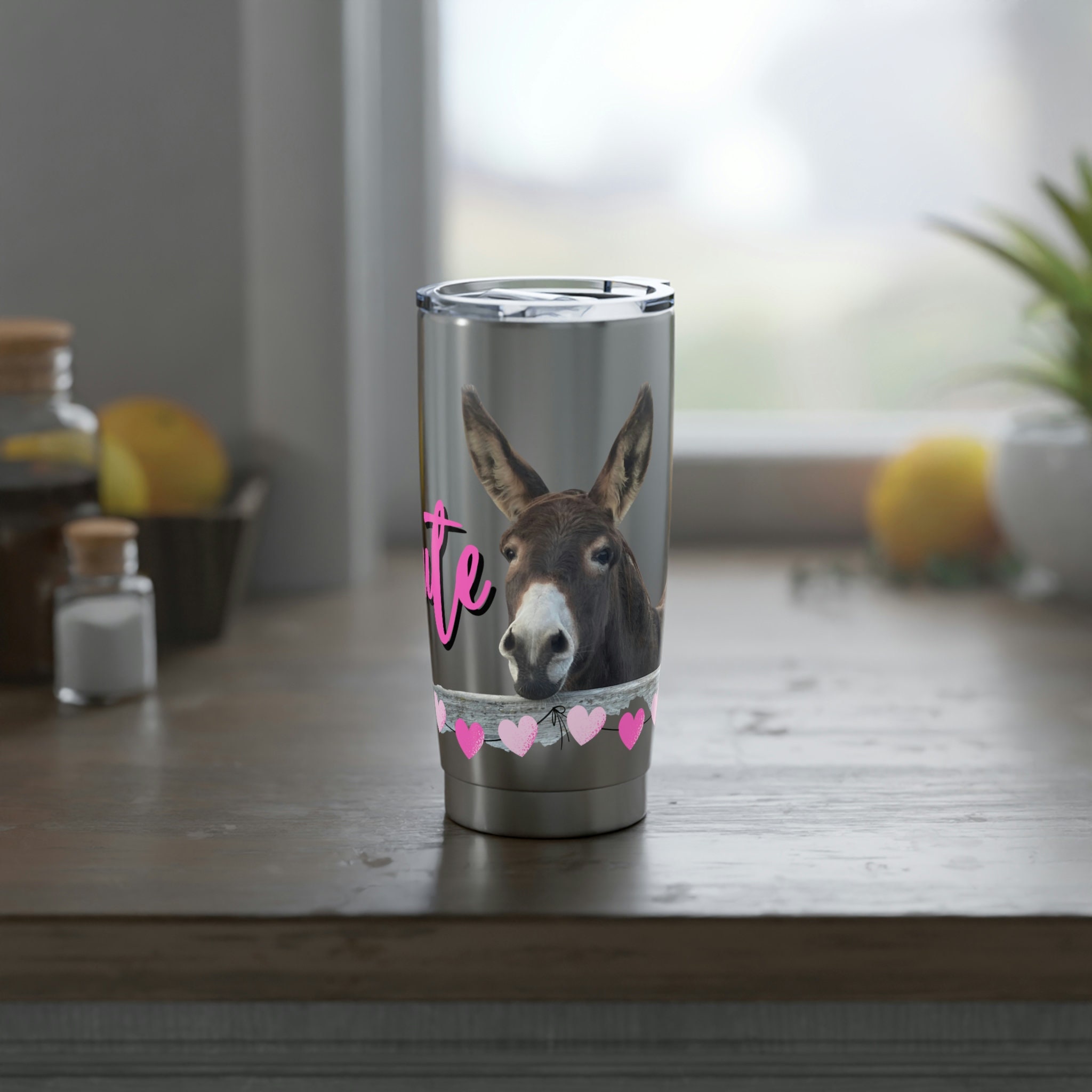 Cute Donkey on a Steel 20oz Travlel Tumbler , Farm Animal Coffee Cup ...