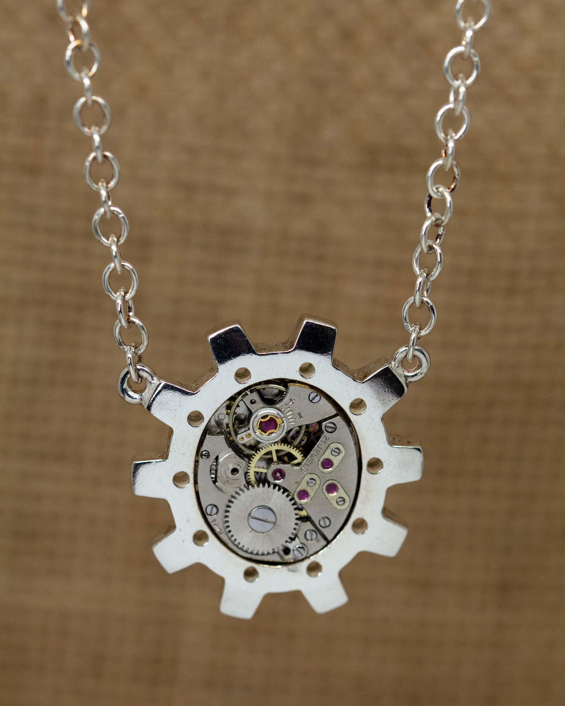 Vintage Watch Mechanism Set in Sterling Silver Oval Cog, Gear Steampunk ...