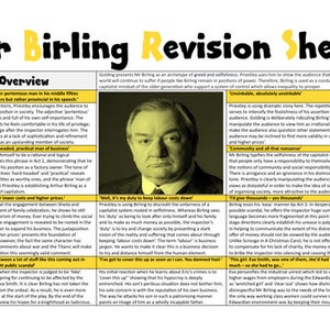 An Inspector Calls Character Revision Sheets - Etsy UK