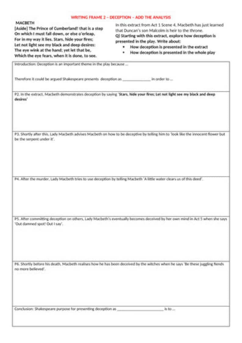 Macbeth: How to Structure Exam Responses - Etsy