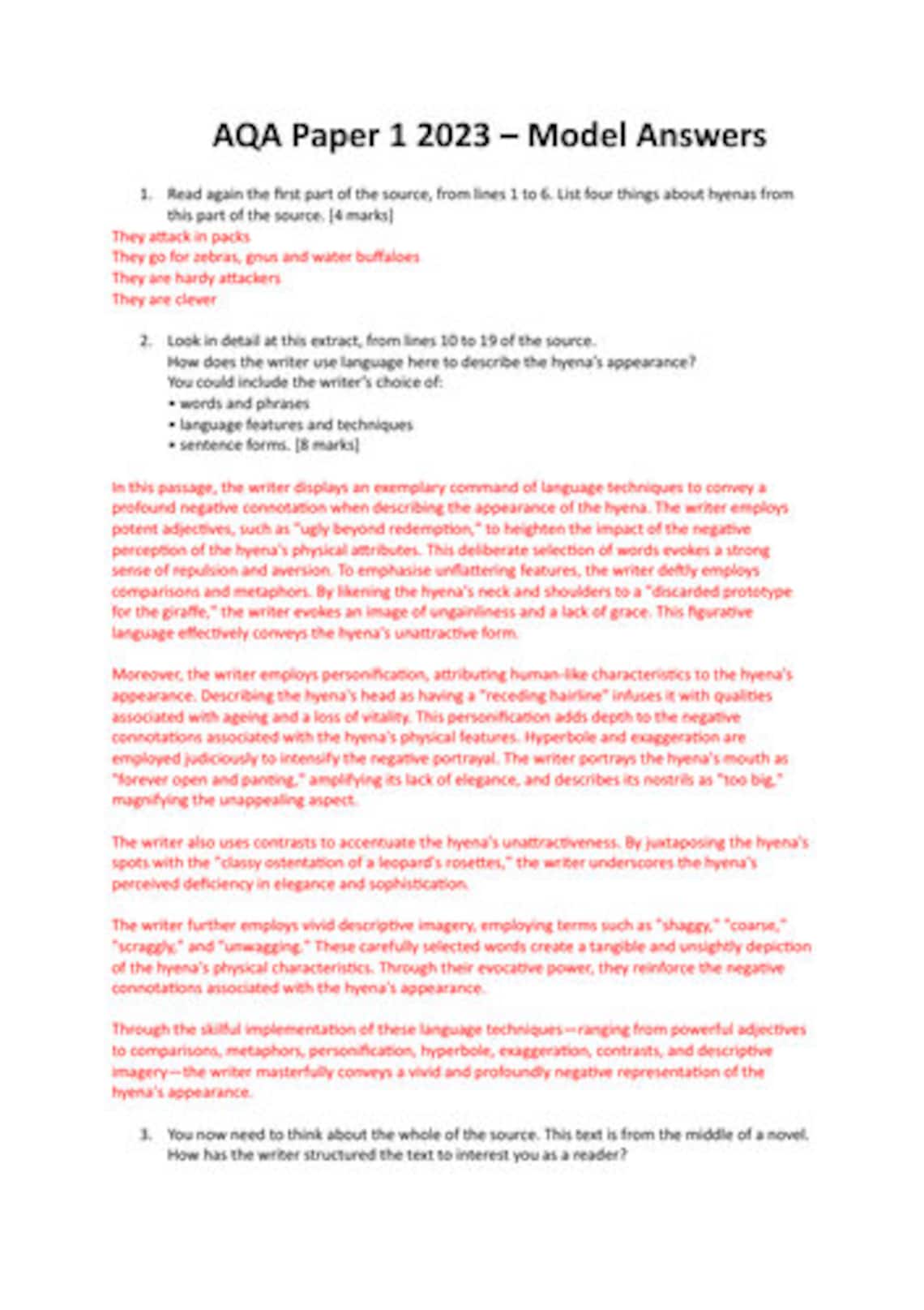 AQA English Language Paper 1 2023 Model Grade 9 Answers - Etsy AQA English Language Paper 1 2023 Model Grade 9 Answers - Etsy