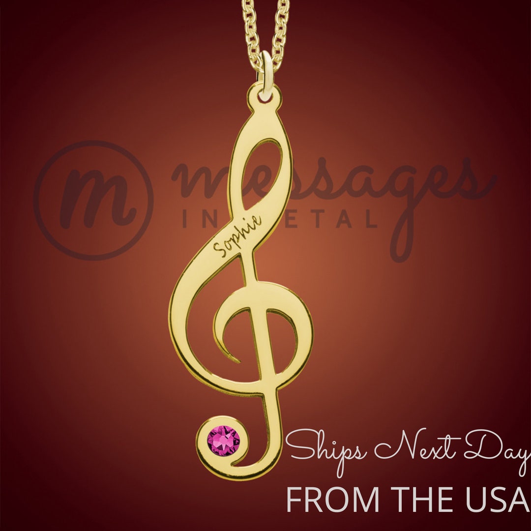 Custom Music Notes Gold Plated With Name Birthstone, Music Note Name ...