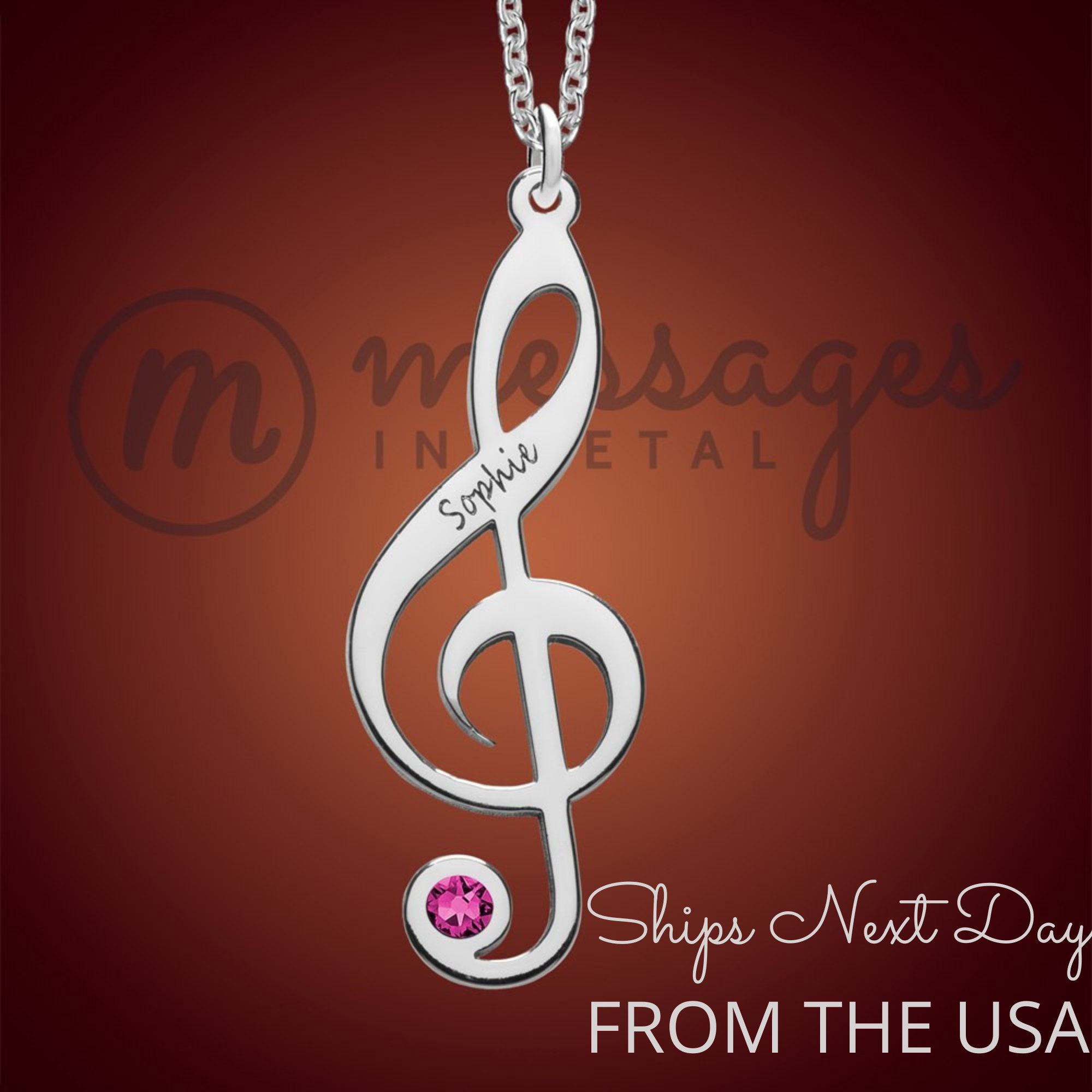 Custom Music Notes Silver With Name Birthstone, Music Note Name Pendant ...