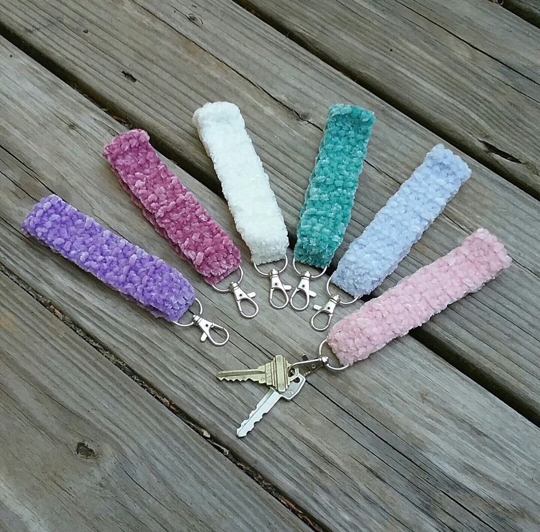 Velvet Crochet Wristlet Keychain, Velvet Key Fob Keychain, Crochet ...