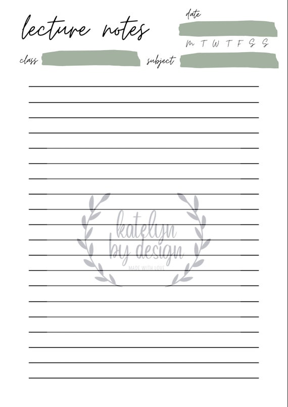 Paper & Party Supplies Printable Digital Download Green Notes Page ...