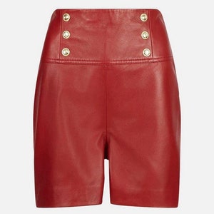 Women's Red High Waist Military Button Leather Shorts - Etsy