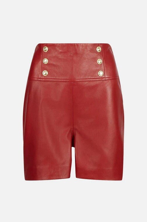 Women's Red High Waist Military Button Leather Shorts - Etsy