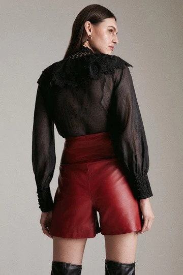 Women's Red High Waist Military Button Leather Shorts - Etsy