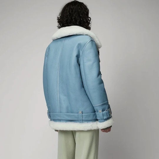 Women Light Blue B3 RAF Aviator Styled Sheepskin Shearling Leather ...