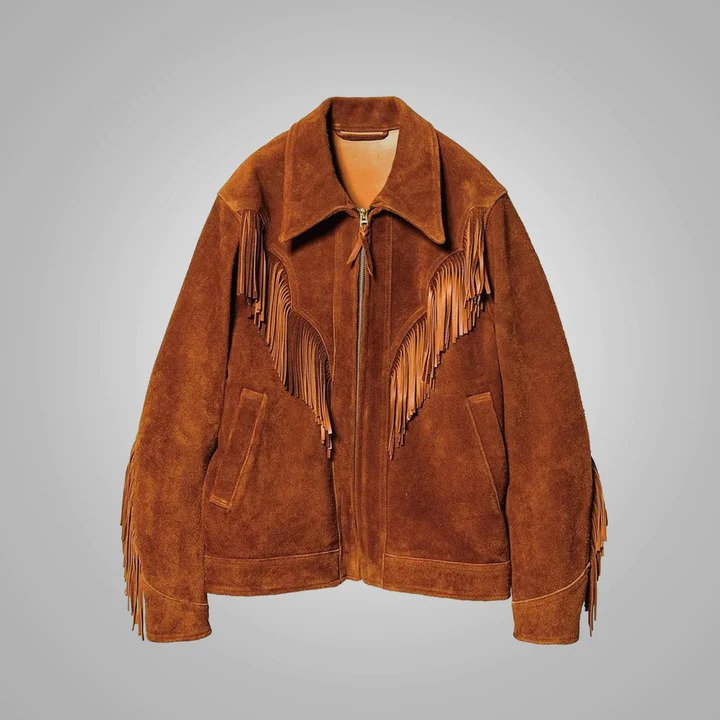 Men's Brown Suede Leather Western Cowboy Fringe Jacket - Etsy