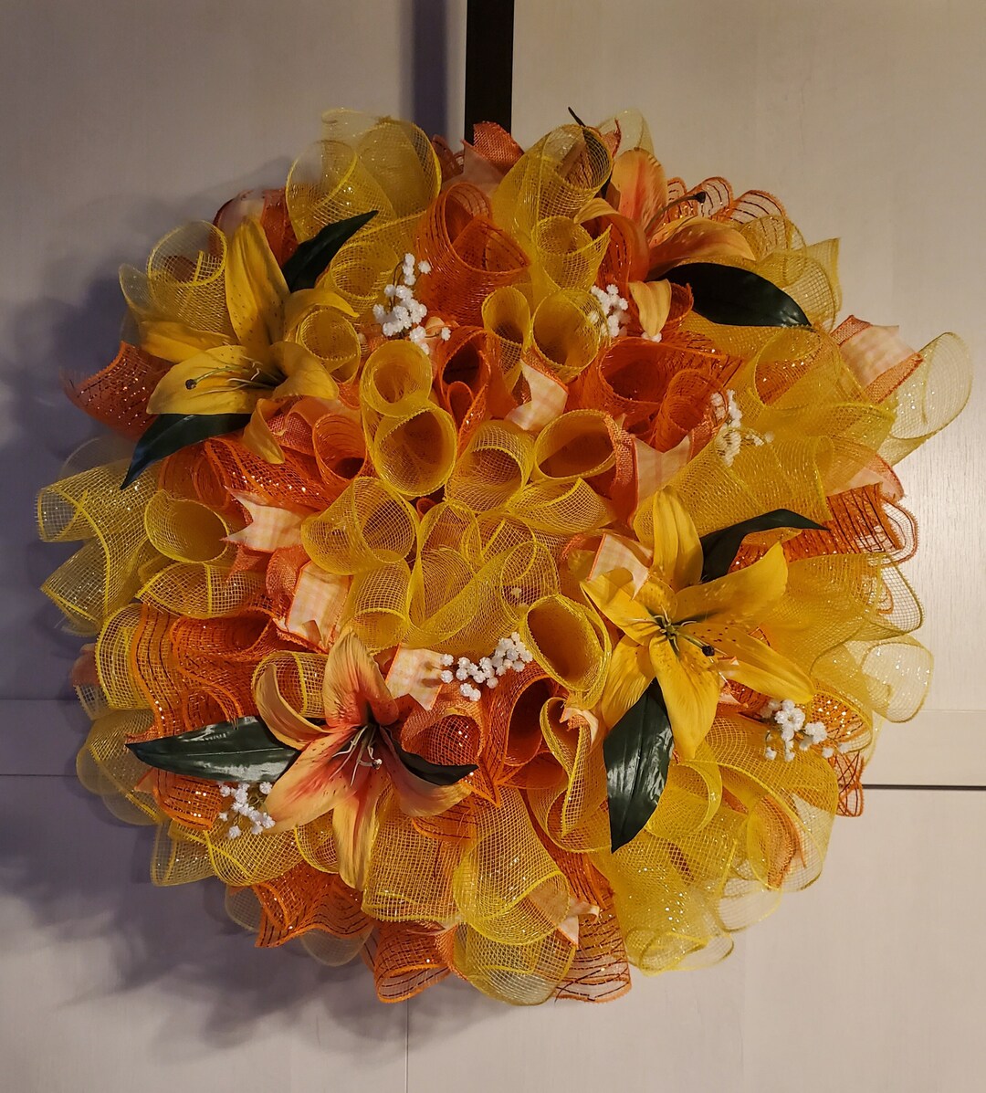 Beautiful Spring/summer Mesh Wreath With Lily, Front Door Wreath and ...
