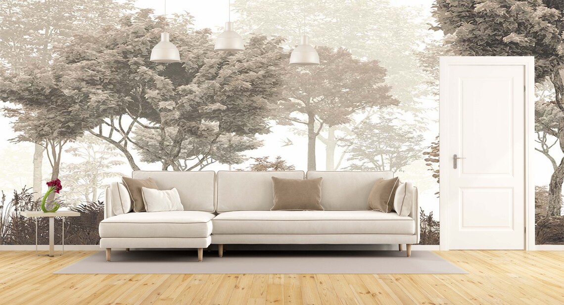 Vintage Style Forest Tree Landscape Wall Mural Wallpaper Removable ...