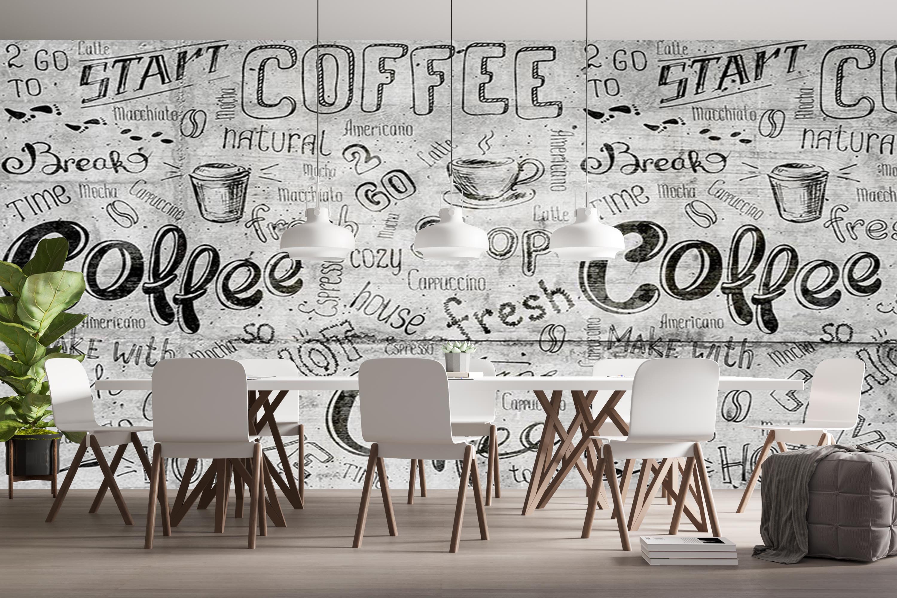 Restaurant Coffee Lettering Special Design Mural Wallpaper on Gray ...