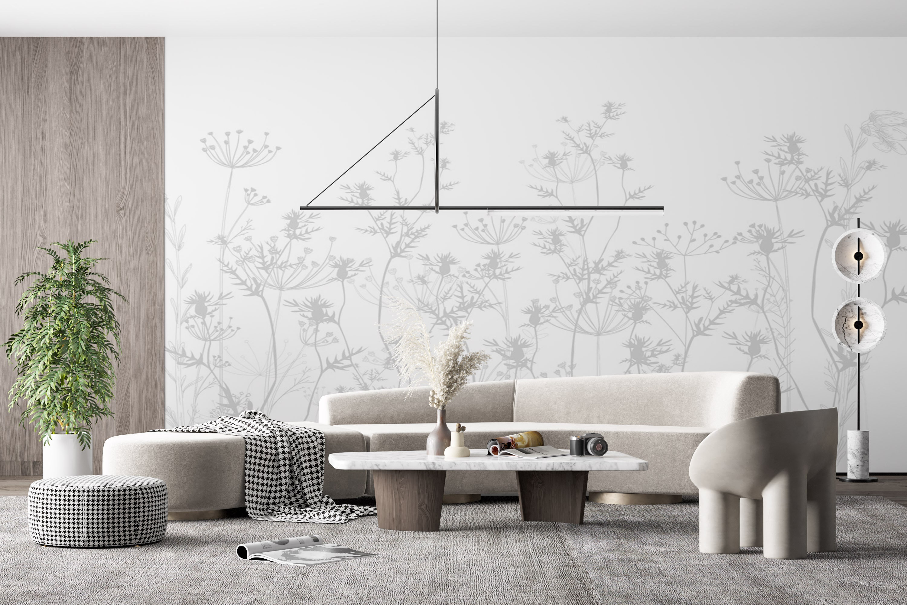 Wild Flowers Mural Wallpaper on White Background - Etsy