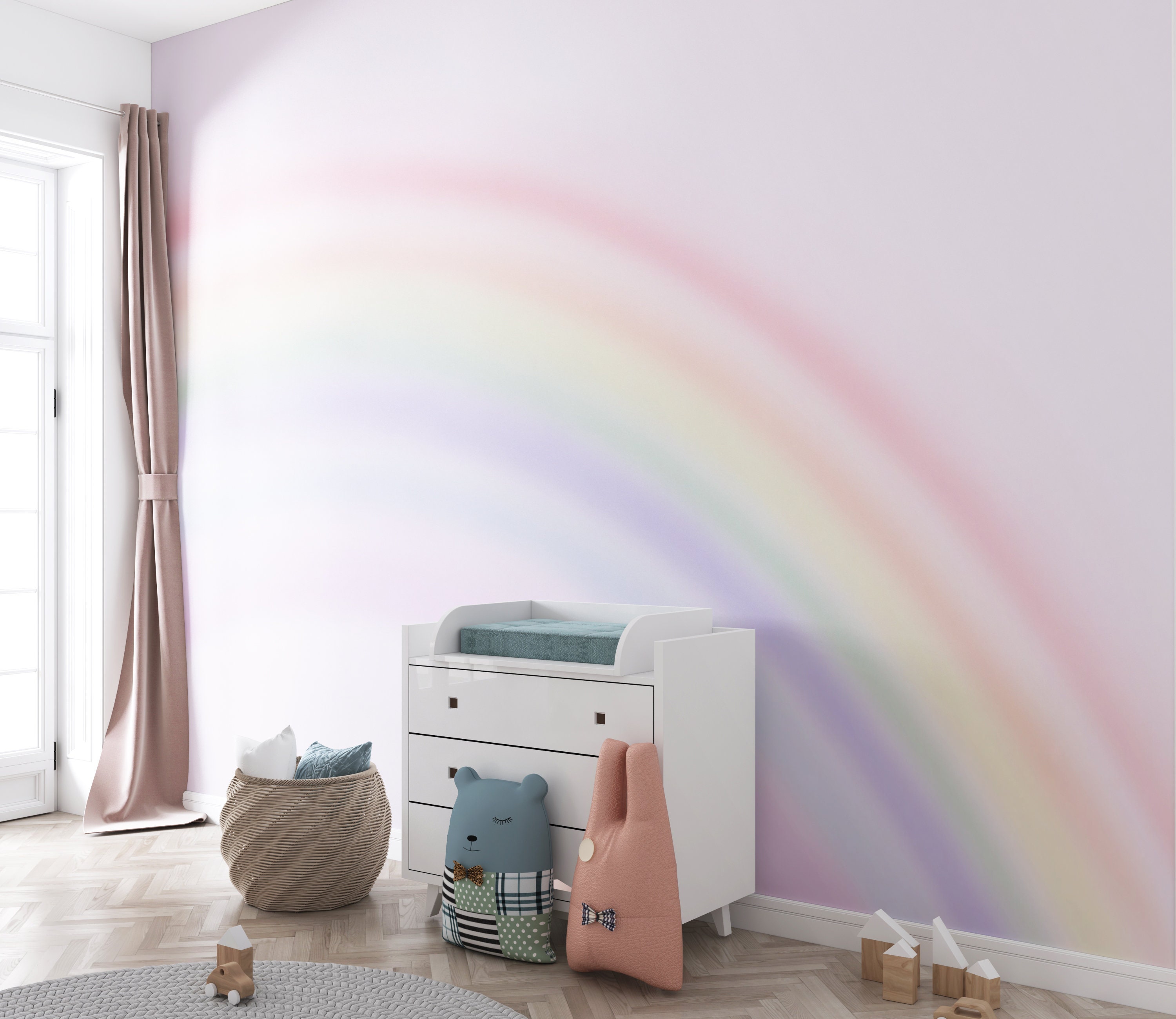 Soft Rainbow Wallpaper Kids Wall Mural Girls Nursey Wall Decor Pink ...