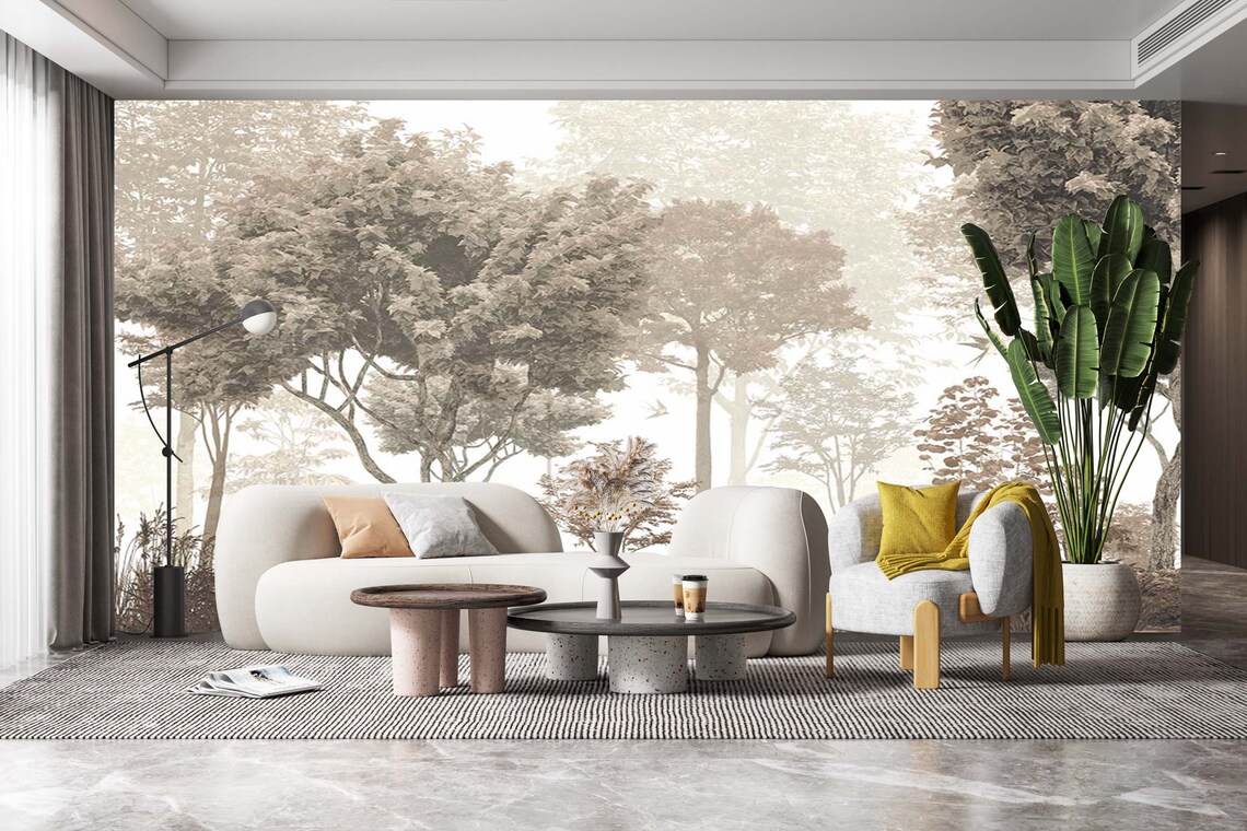 Vintage Style Forest Tree Landscape Wall Mural Wallpaper Removable ...