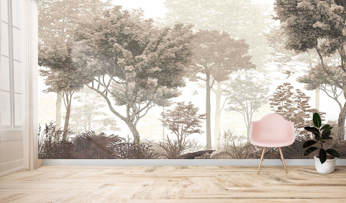 Vintage Style Forest Tree Landscape Wall Mural Wallpaper Removable ...