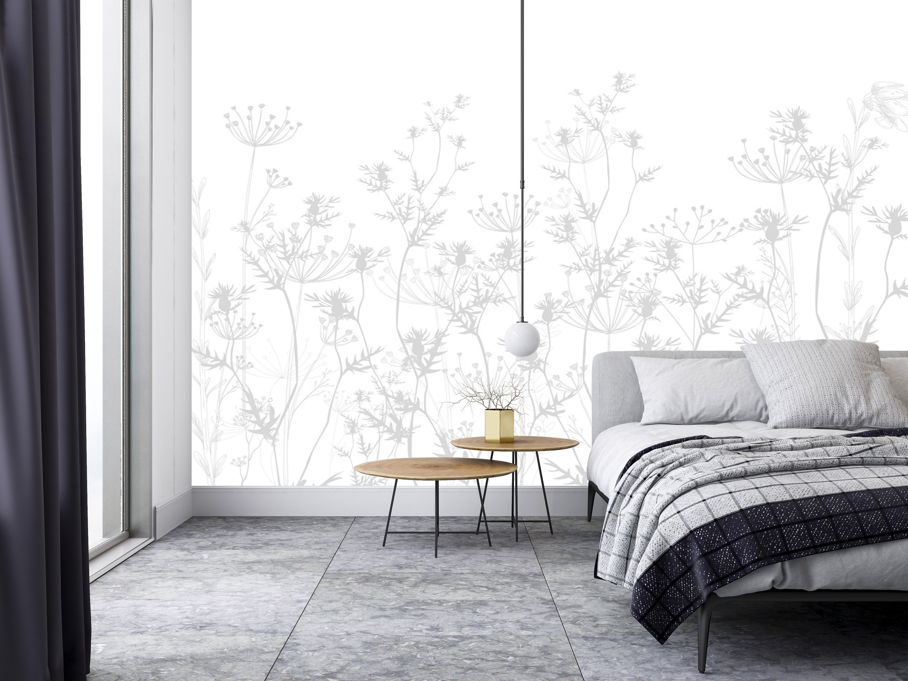 Wild Flowers Mural Wallpaper on White Background - Etsy