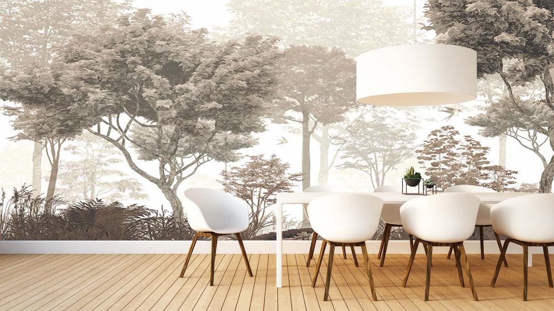 Vintage Style Forest Tree Landscape Wall Mural Wallpaper Removable ...
