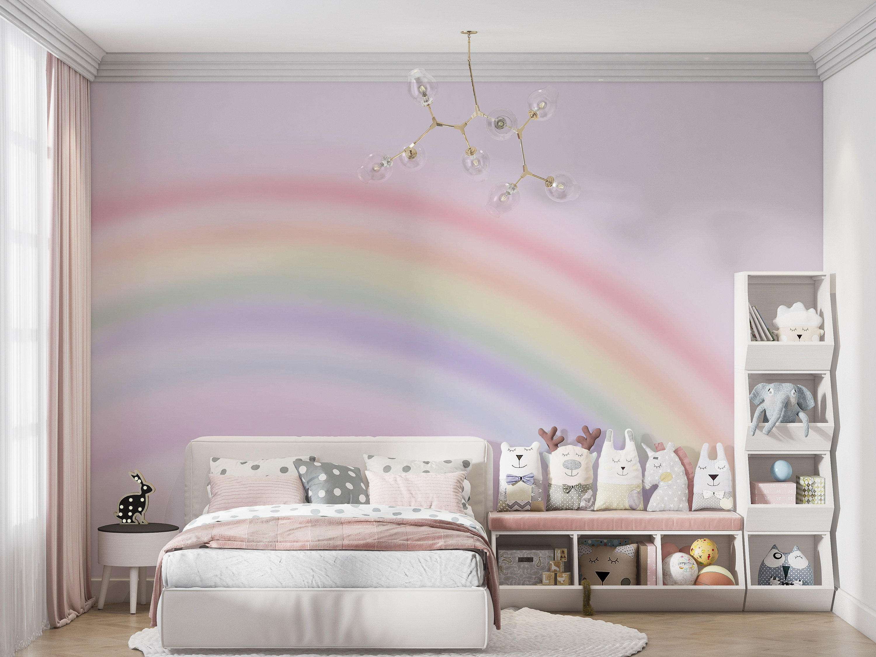 Soft Rainbow Wallpaper Kids Wall Mural Girls Nursey Wall Decor Pink ...