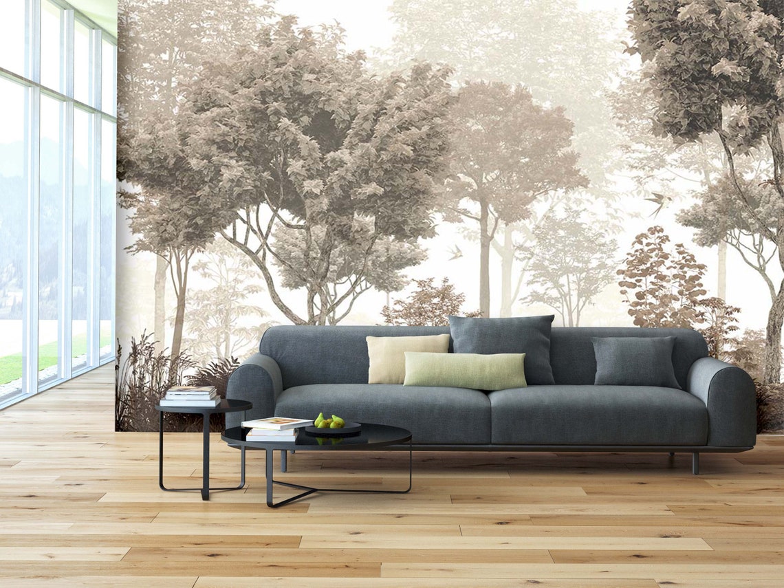 Vintage Style Forest Tree Landscape Wall Mural Wallpaper Removable ...