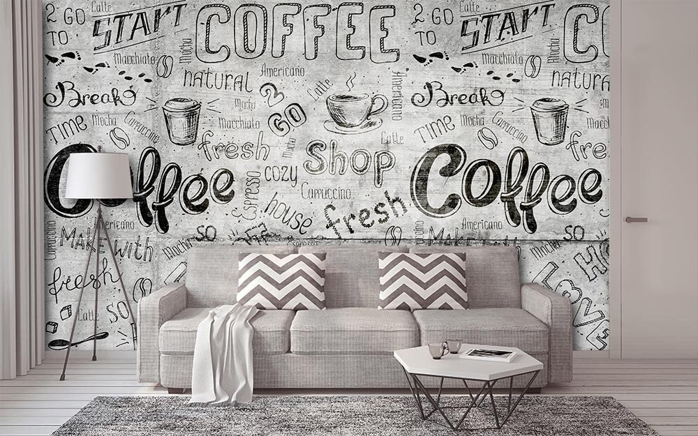 Restaurant Coffee Lettering Special Design Mural Wallpaper on Gray ...