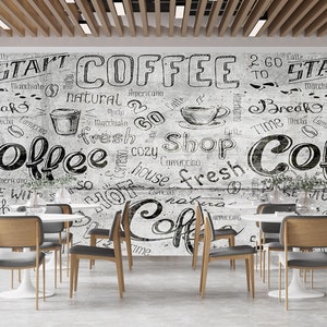 Restaurant Coffee Lettering Special Design Mural Wallpaper on Gray ...