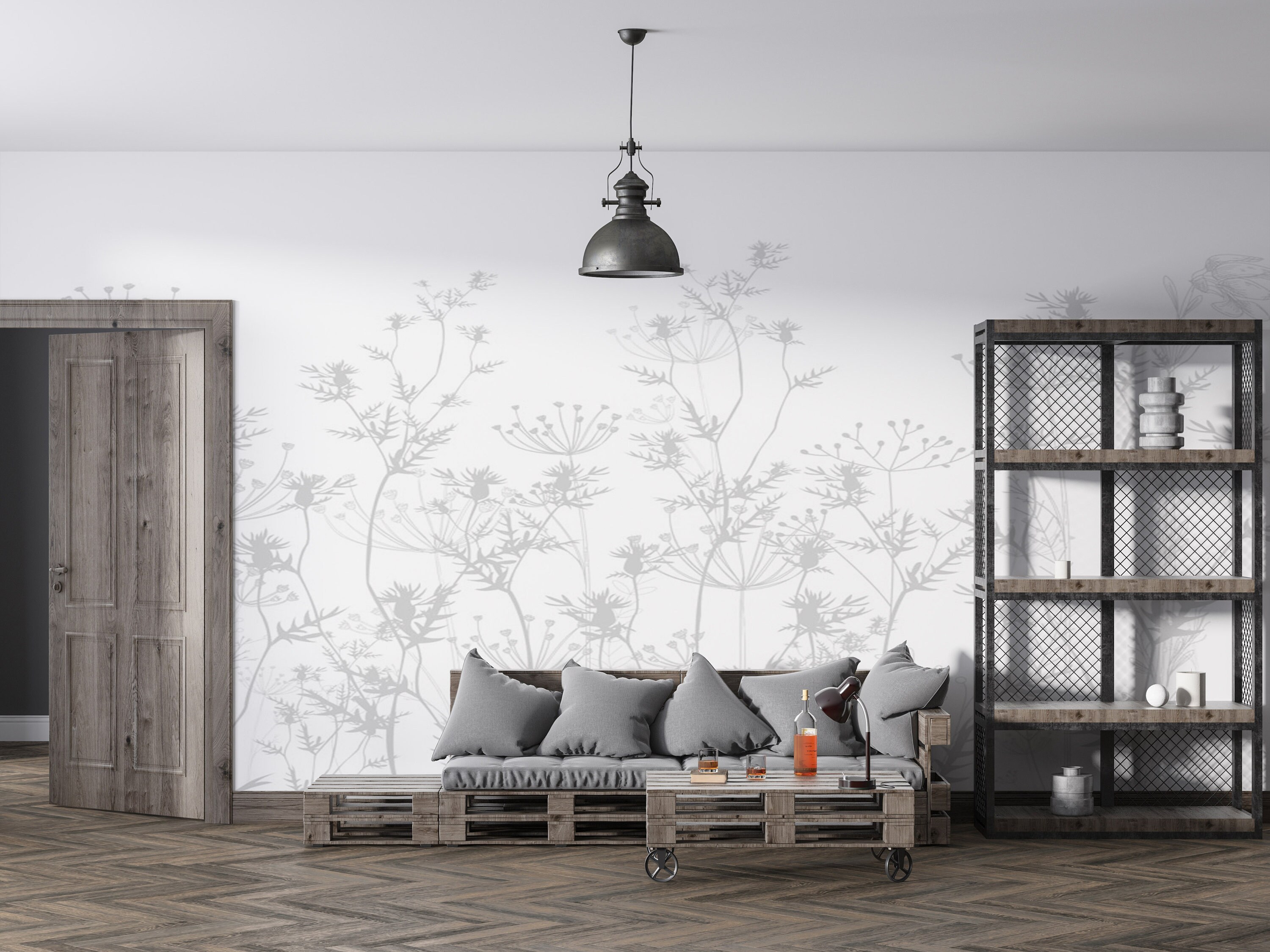 Wild Flowers Mural Wallpaper on White Background - Etsy