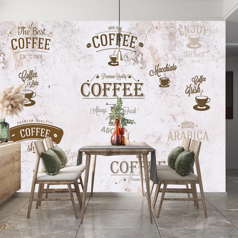 Cafe Coffee Lettering and Patterns on Concrete Floor Special Design ...