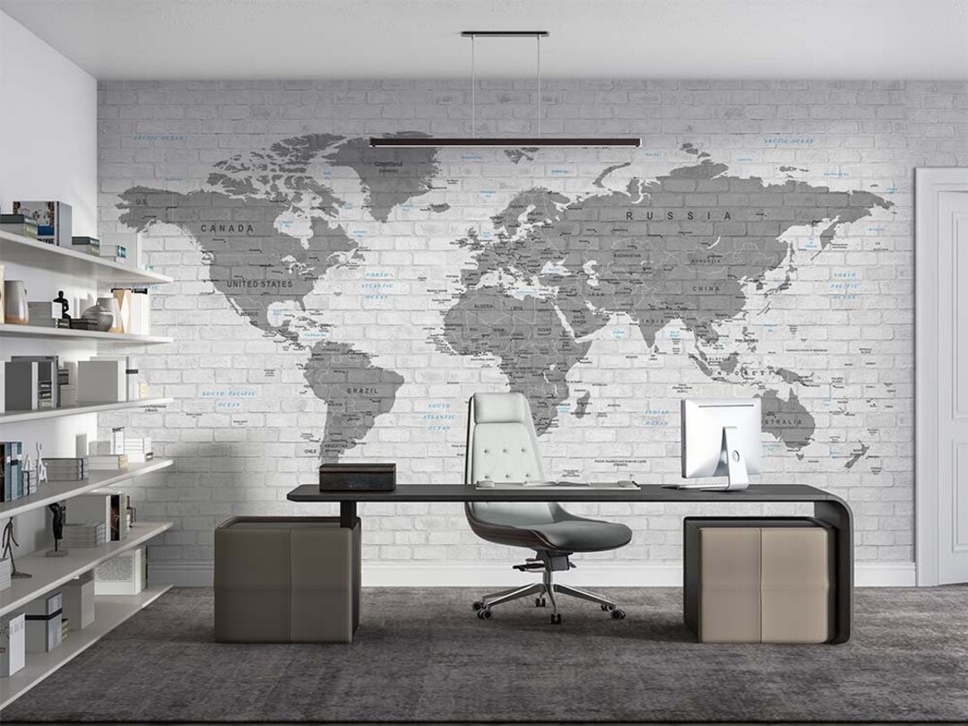 World Map on 3D Stone Wall Mural Wallpaper - Etsy