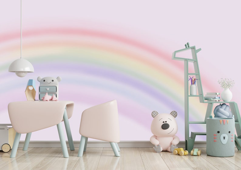 Soft Rainbow Wallpaper Kids Wall Mural Girls Nursey Wall Decor Pink ...