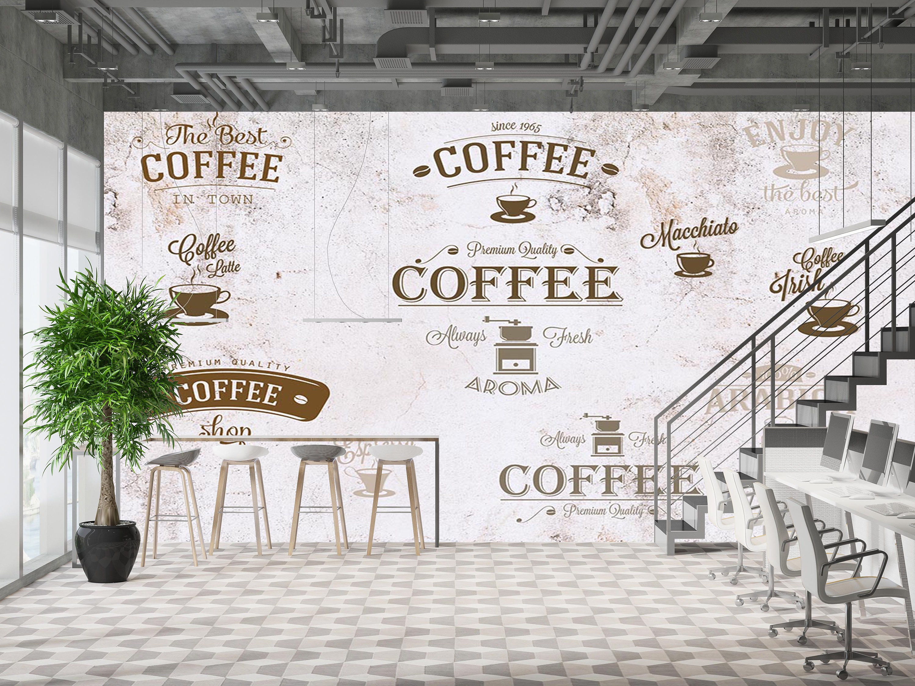 Cafe Coffee Lettering and Patterns on Concrete Floor Special Design ...