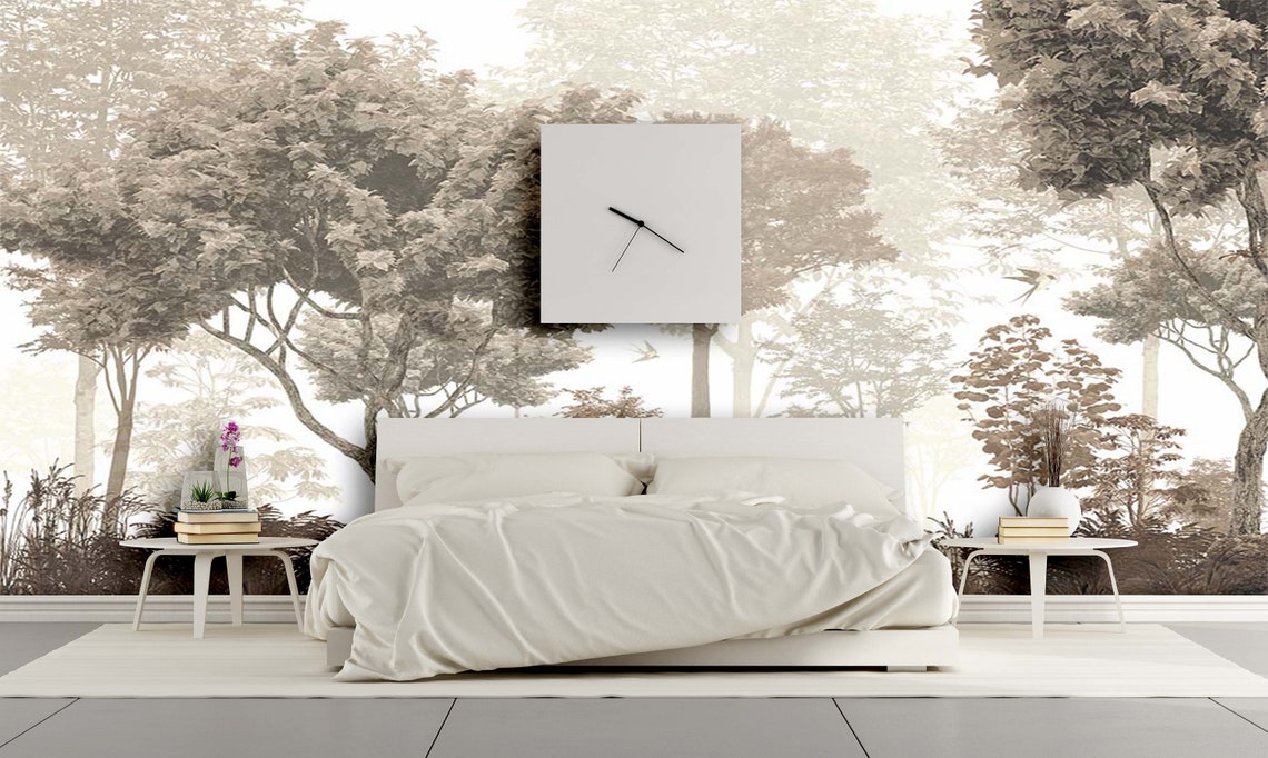 Vintage Style Forest Tree Landscape Wall Mural Wallpaper Removable ...