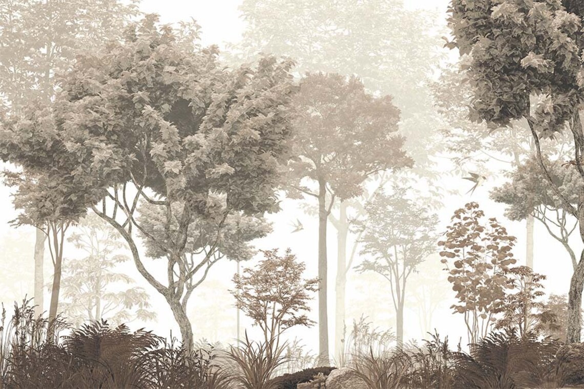 Vintage Style Forest Tree Landscape Wall Mural Wallpaper Removable ...