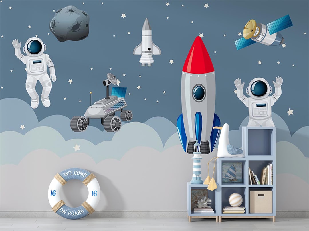 Kids Wallpaper | Astronaut Wall Mural | Kids Space Wallpaper - Etsy
