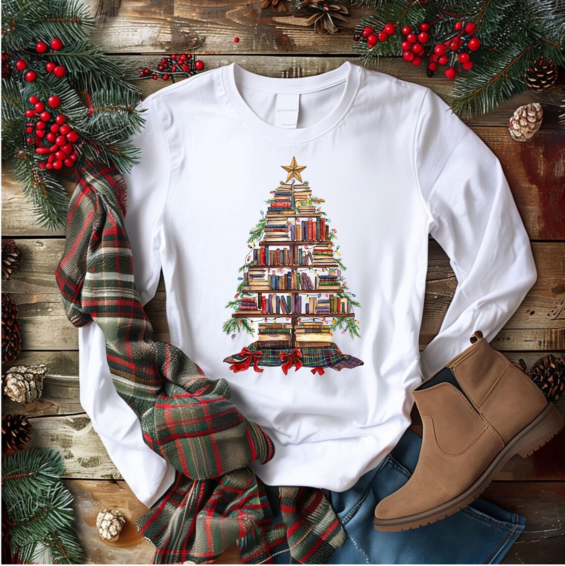 Christmas Book Tree Png, Christmas Gift, Book Lovers Png, Bookworm ...