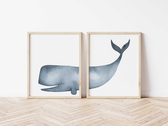 Whale Print Set of 2 Printable Wall Art Whale Poster Whale | Etsy