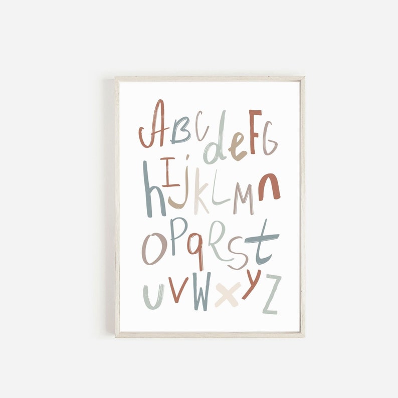 Multi-color Coral and Teal Alphabet Poster, Alphabet Print Instant ...