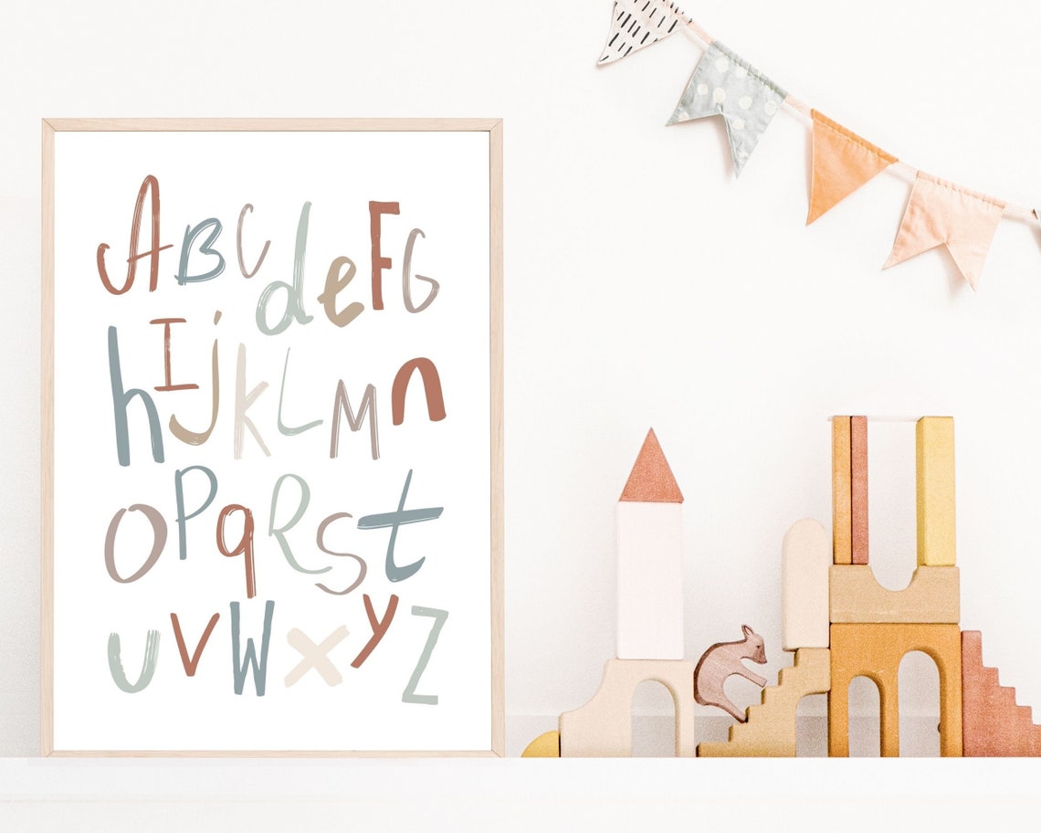 Multi-color Coral and Teal Alphabet Poster, Alphabet Print Instant ...