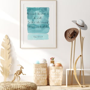 Psalm 107.29 Bible Verse Watercolor Digital Art, Waves Ocean Quote ...